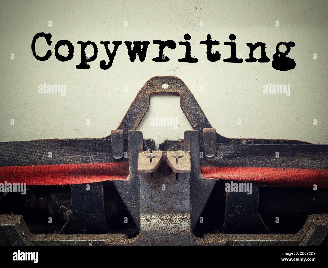 Closeup typed text copywriting written on sheet of paper in a ...