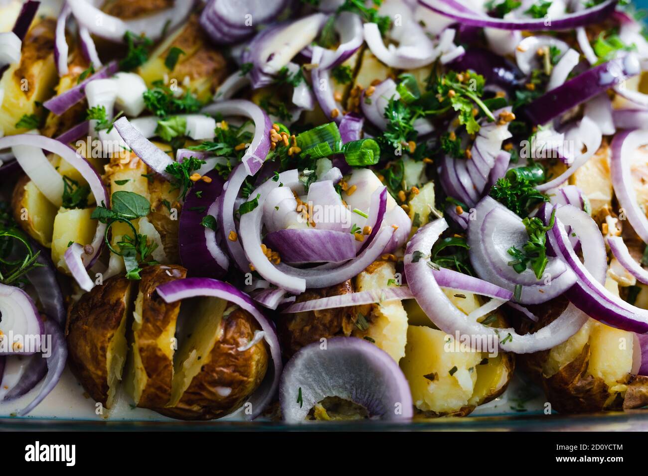 healthy plant-based food recipes concept, vegan potato bake with ...