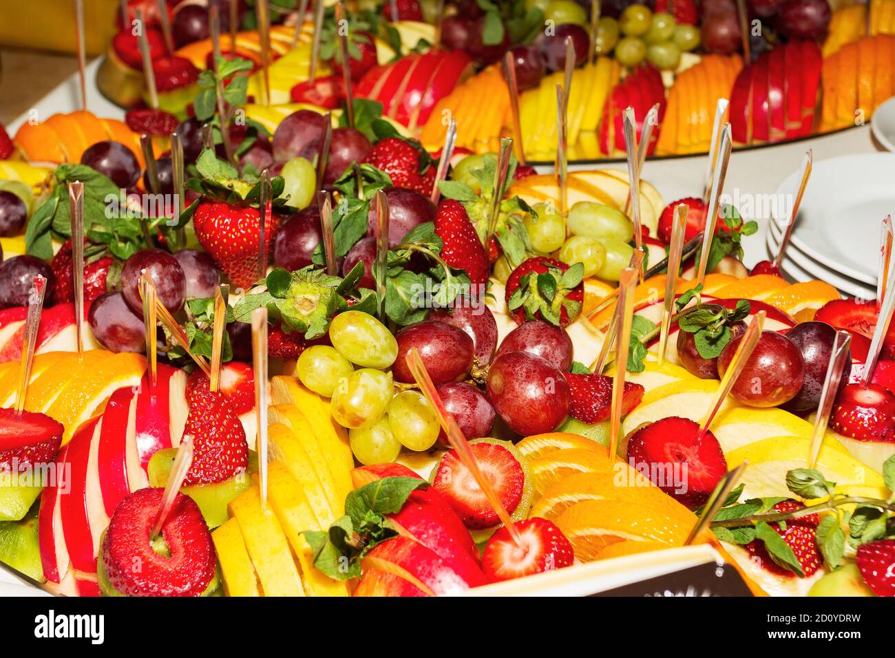 Authentic buffet, assorted fresh fruits, berries and citrus fruits ...