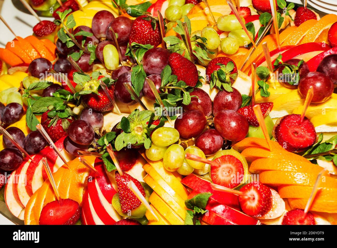 Authentic buffet, assorted fresh fruits, berries and citrus fruits ...