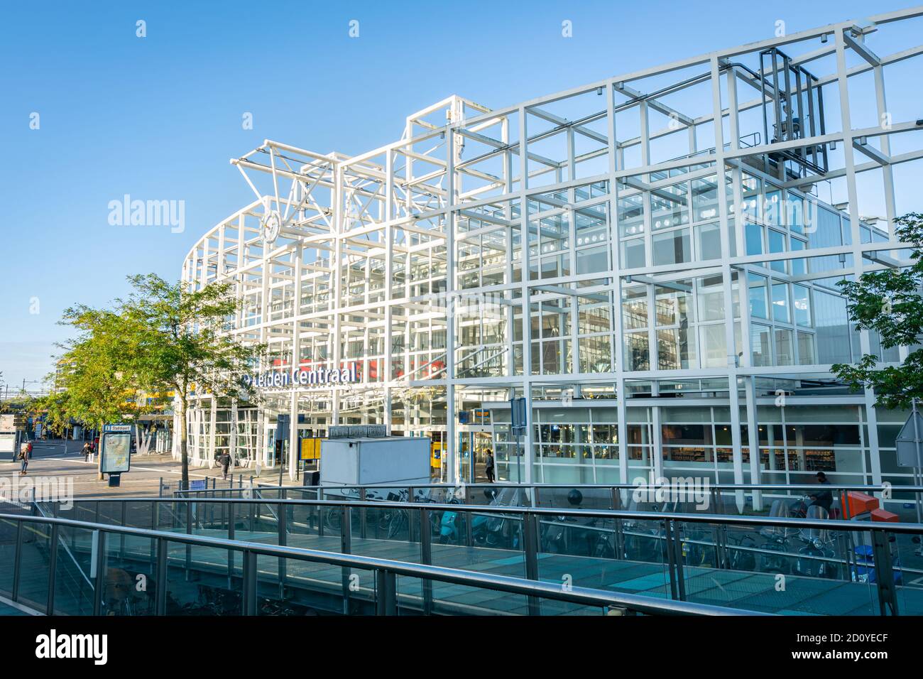 Front view of central train station of the city of Leiden, Holland ...