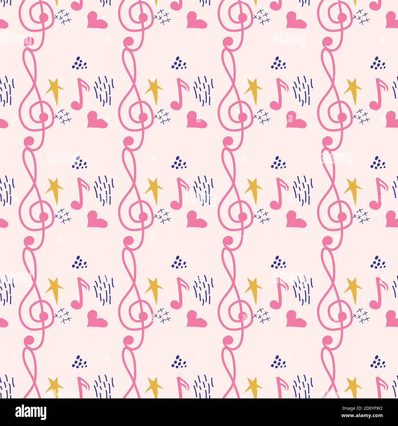 Pink, blue pastel texture with musical notes and a treble clef ...