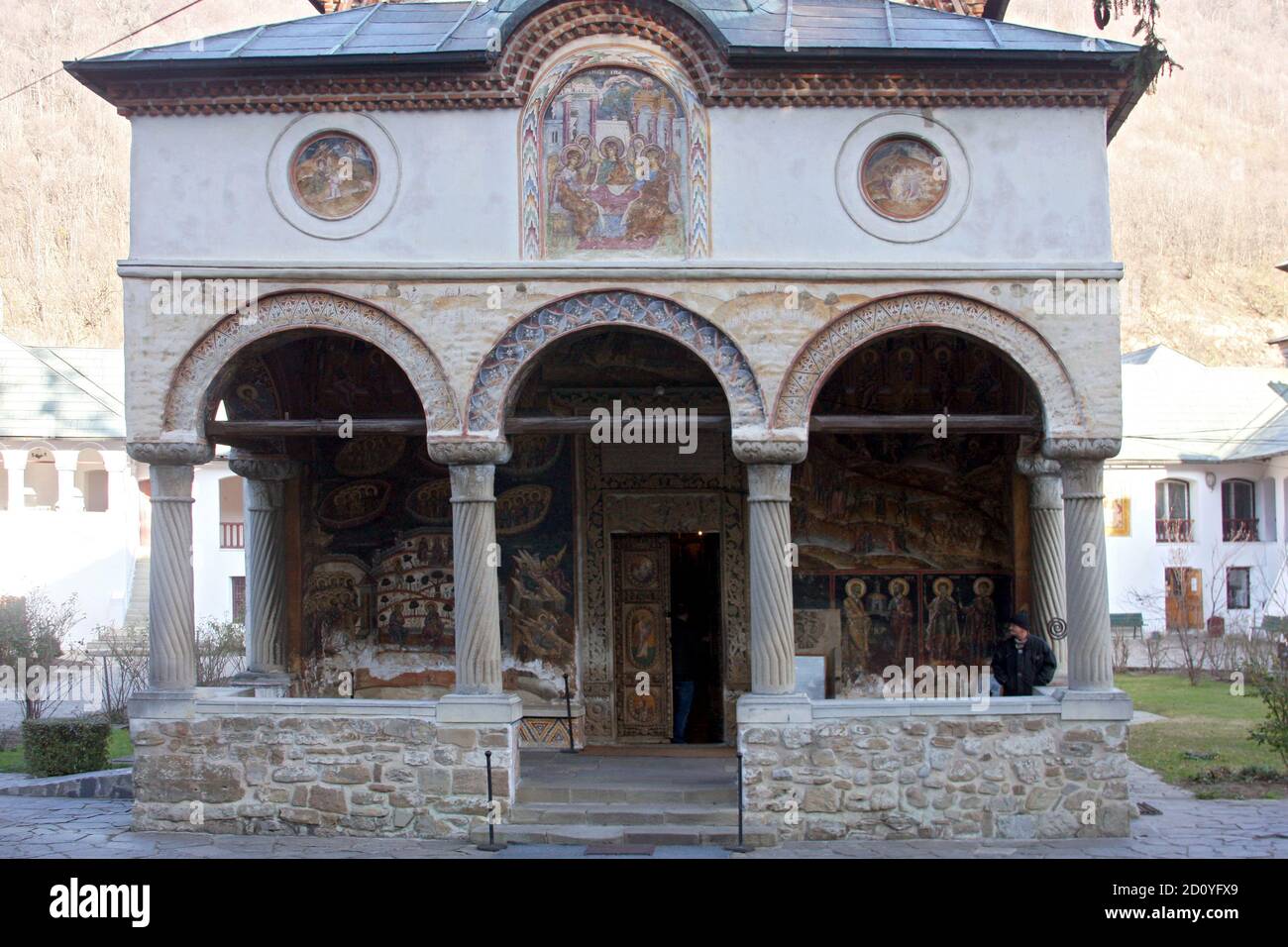 Cozia Monastery, Valcea County, Romania. Front view of the medieval era ...