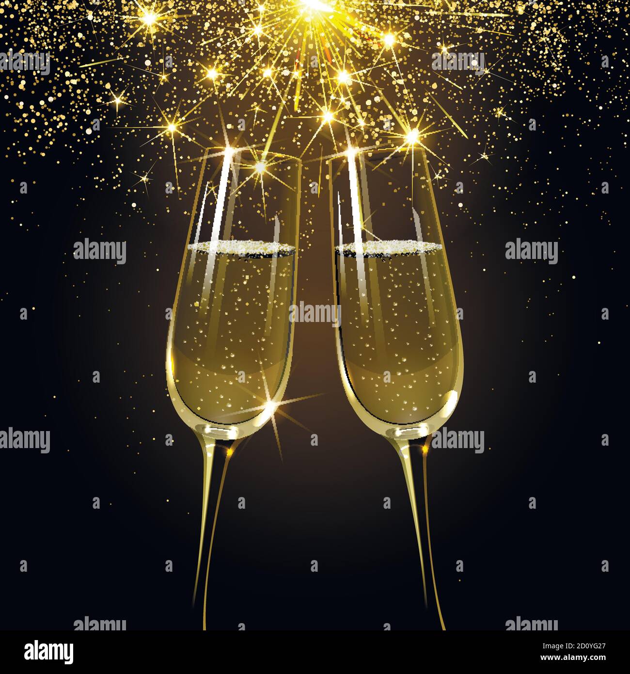 glasses of champagne on the background of a festive fireworks Stock ...