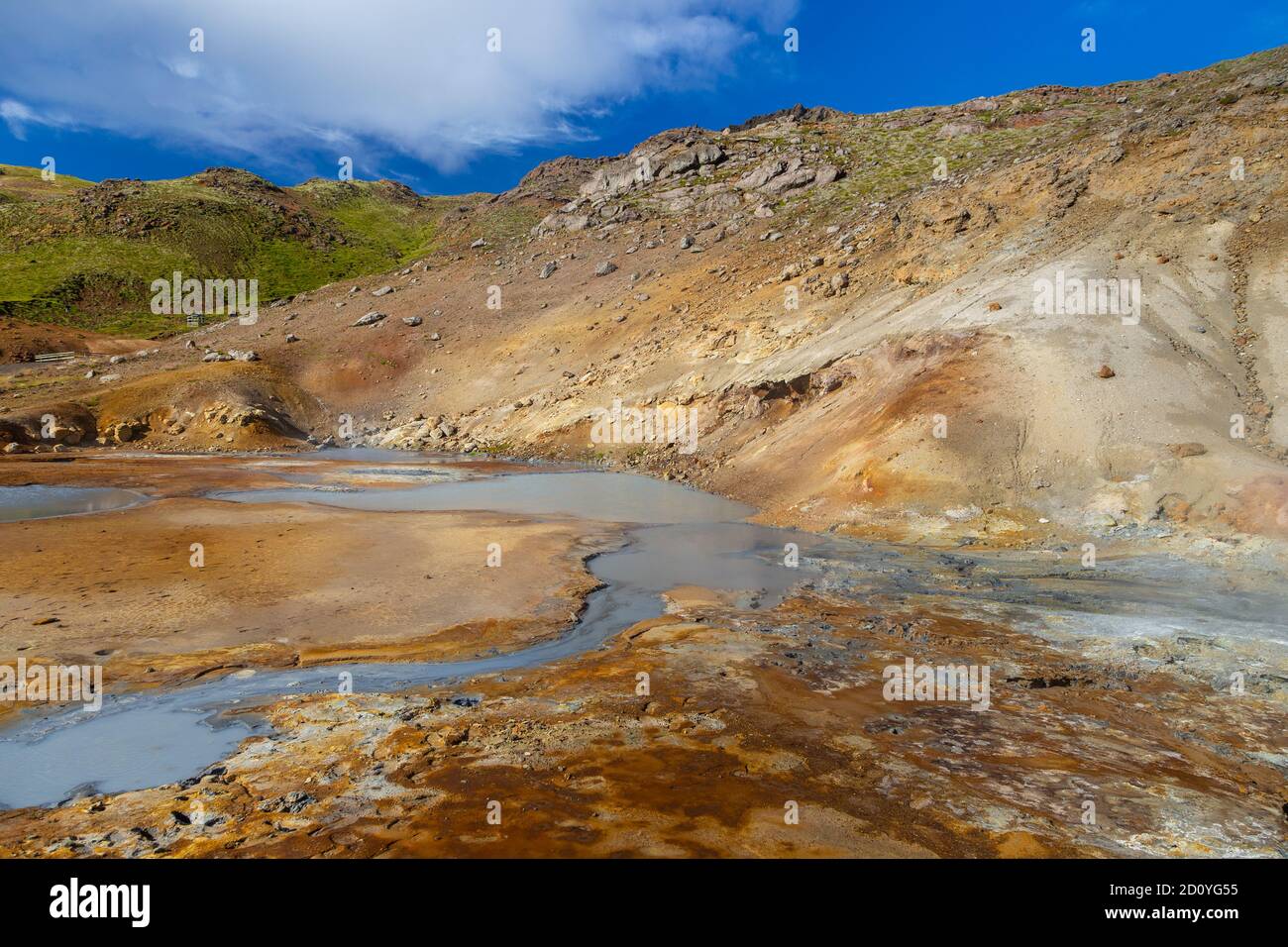 Geothermal area, hot steam, solfataras and hot grey mud cauldrons ...