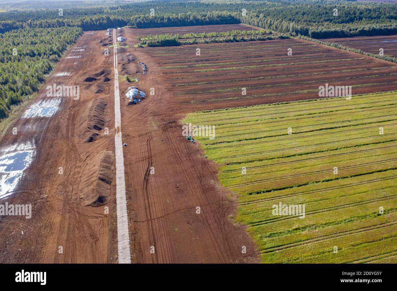 Aerial view of peat harvesting field. Peat extraction Stock Photo - Alamy