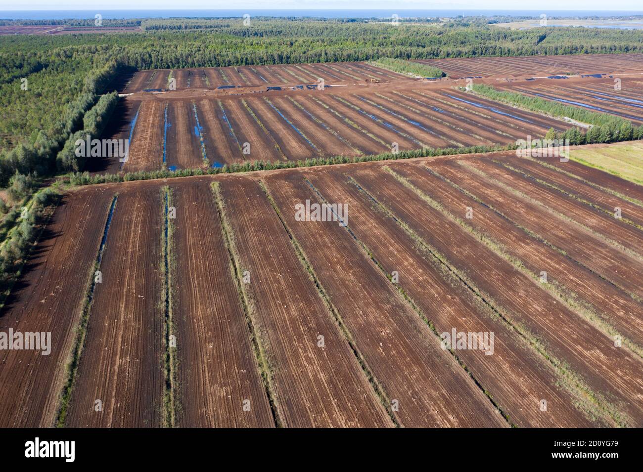 Aerial view of peat harvesting field. Peat extraction Stock Photo - Alamy