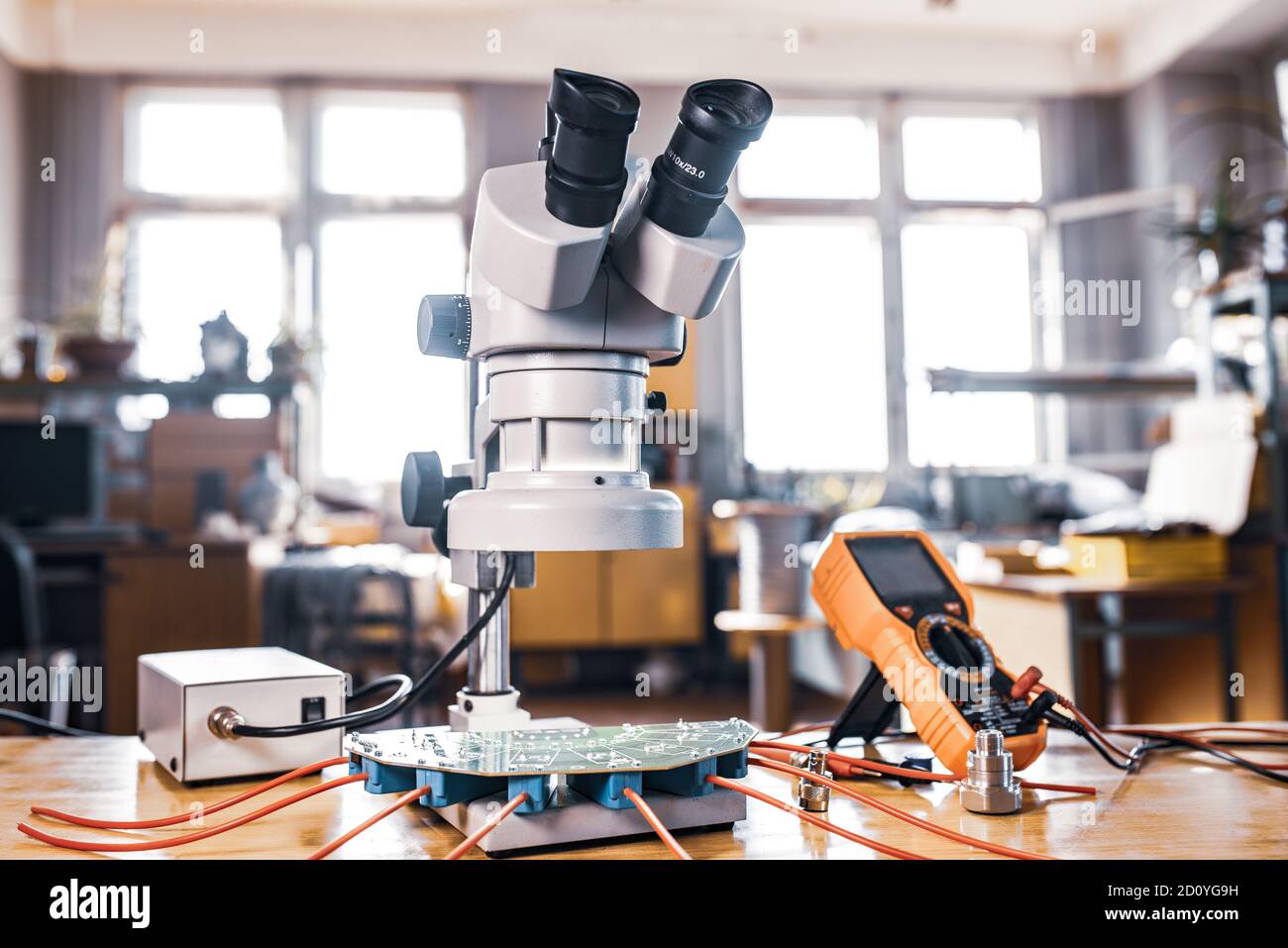 Large modern electron microscope. Microwave coaxial connector and ...