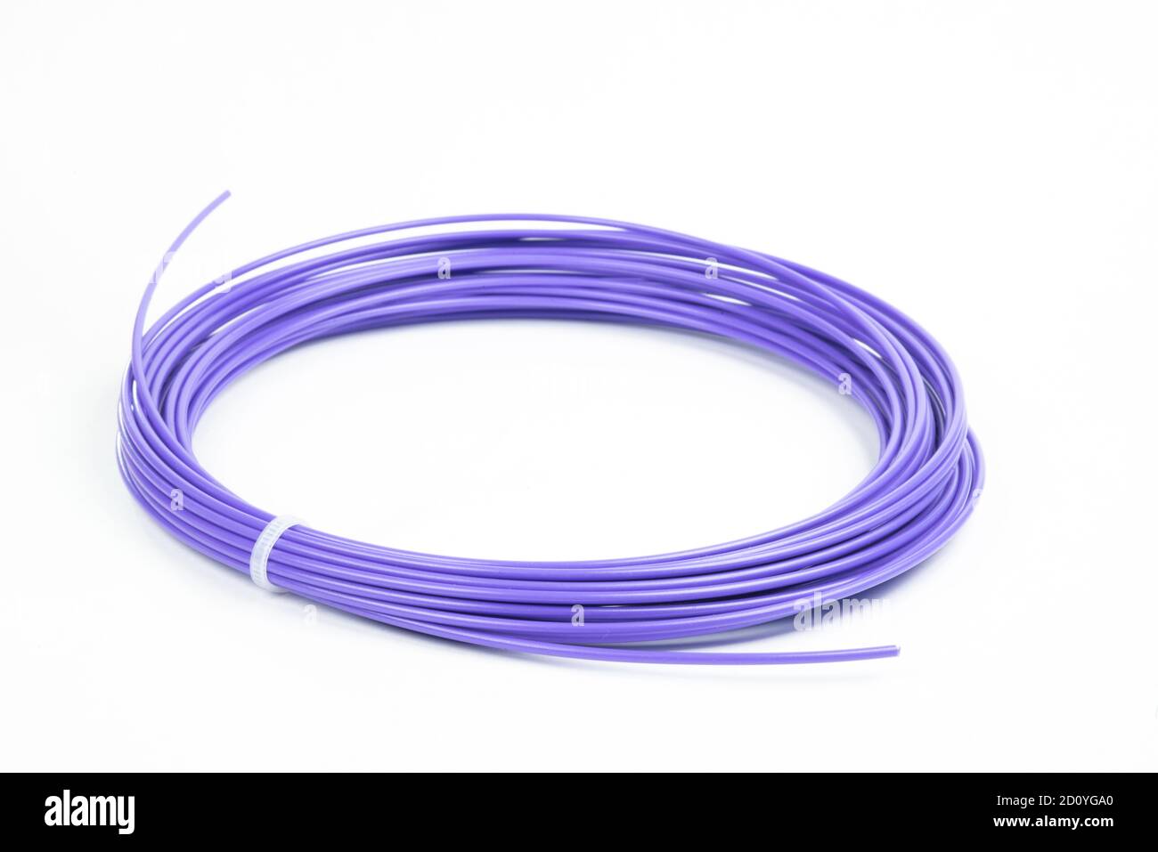 Top view of blue rolled filament 3D pen PLA isolated on white. Closeup ...