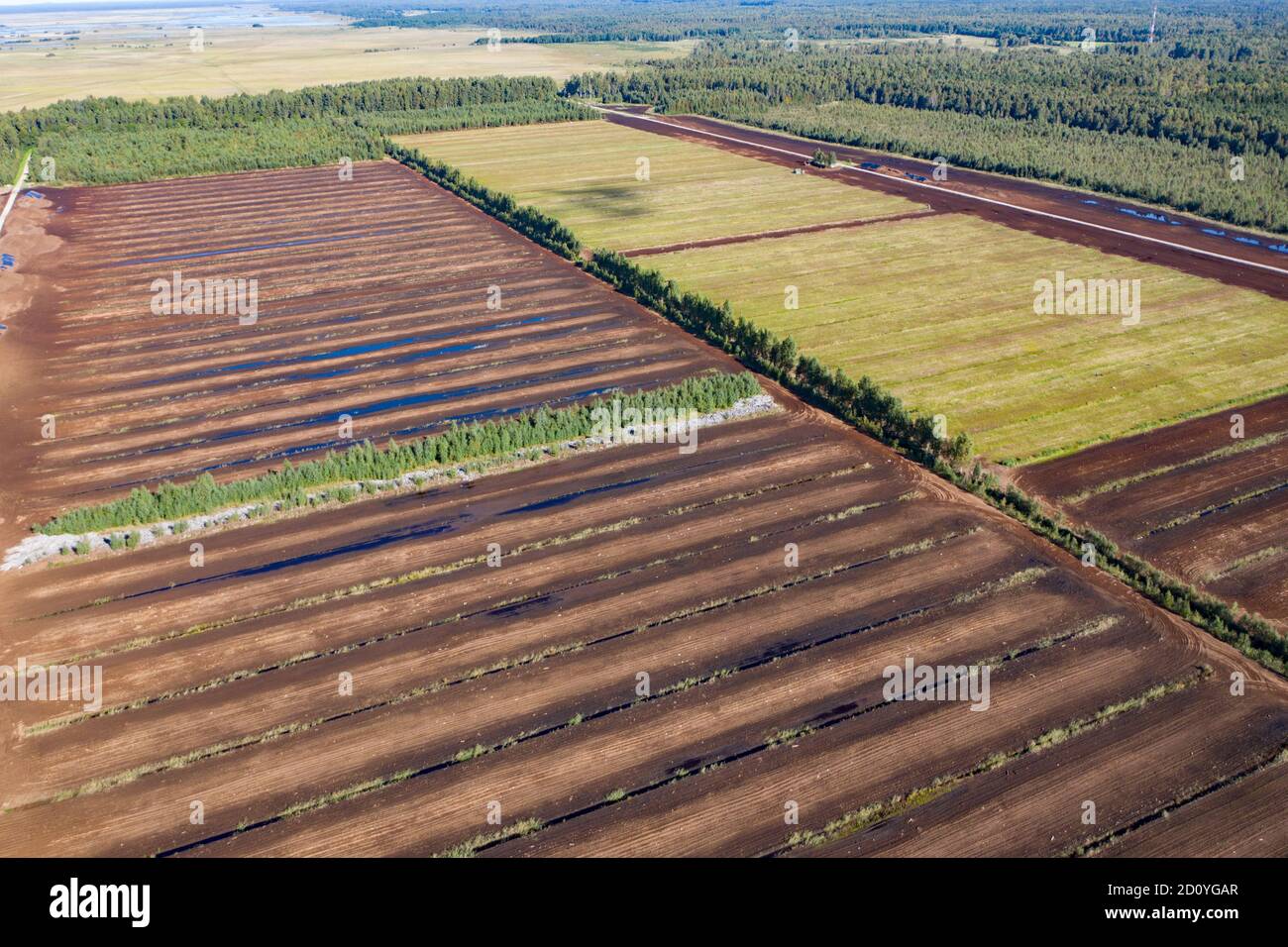 Aerial view of peat harvesting field. Peat extraction Stock Photo - Alamy