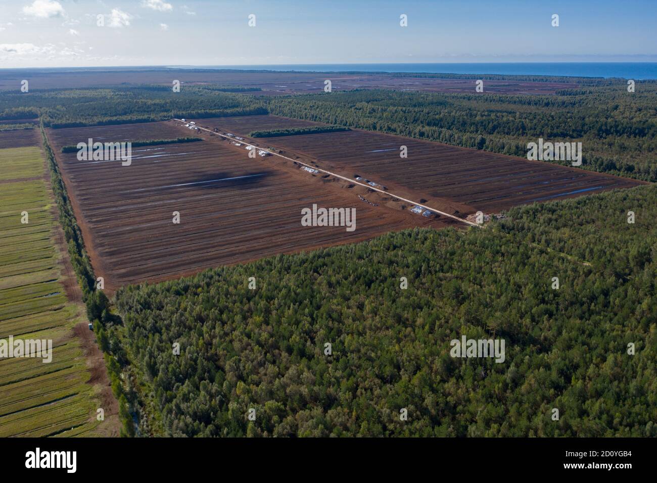 Aerial view of peat harvesting field. Peat extraction Stock Photo - Alamy