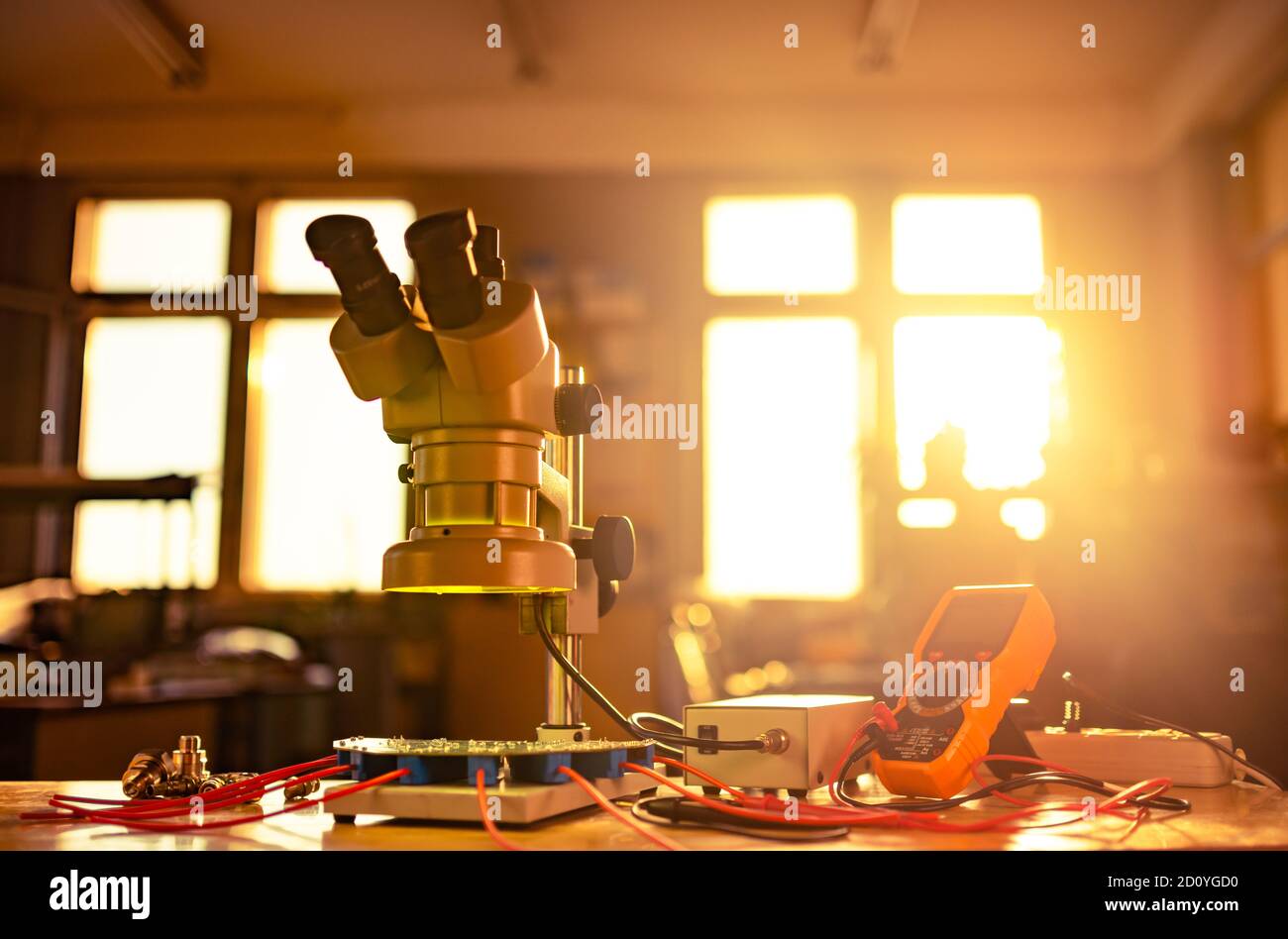 Large modern electron microscope. Microwave coaxial connector and ...