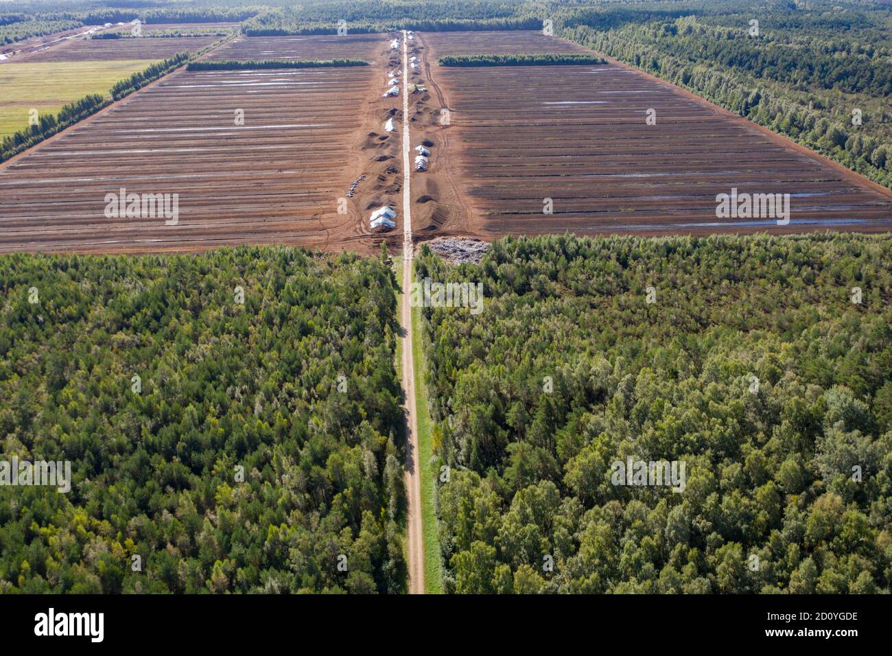 Aerial view of peat harvesting field. Peat extraction Stock Photo - Alamy