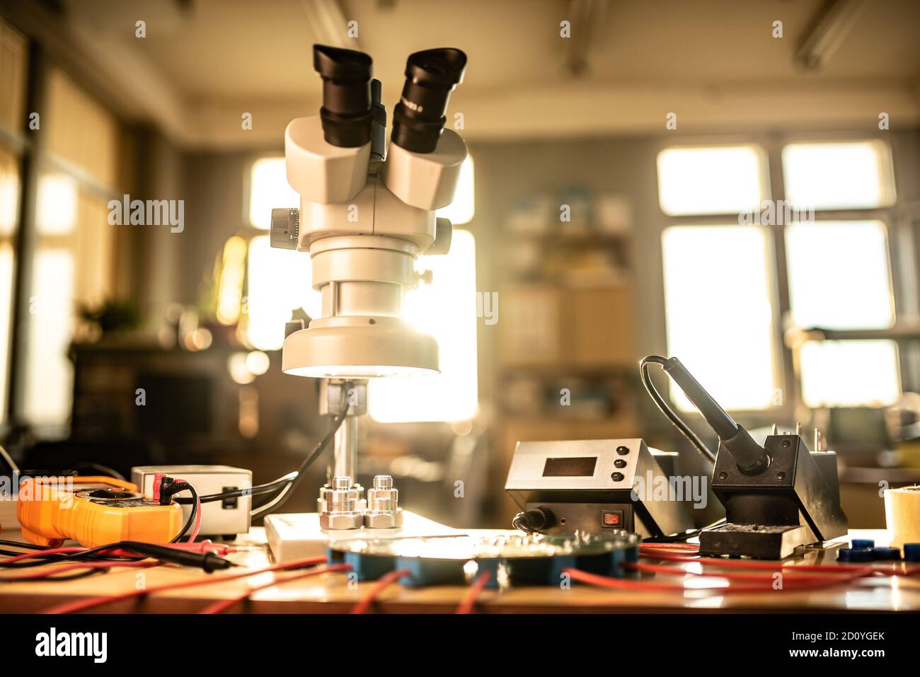 Large modern electron microscope. Microwave coaxial connector and ...