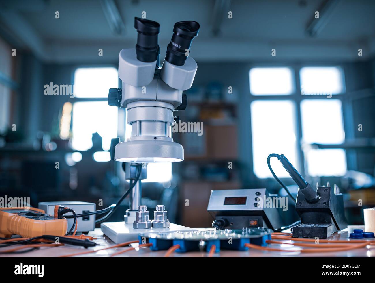 Large modern electron microscope. Microwave coaxial connector and ...