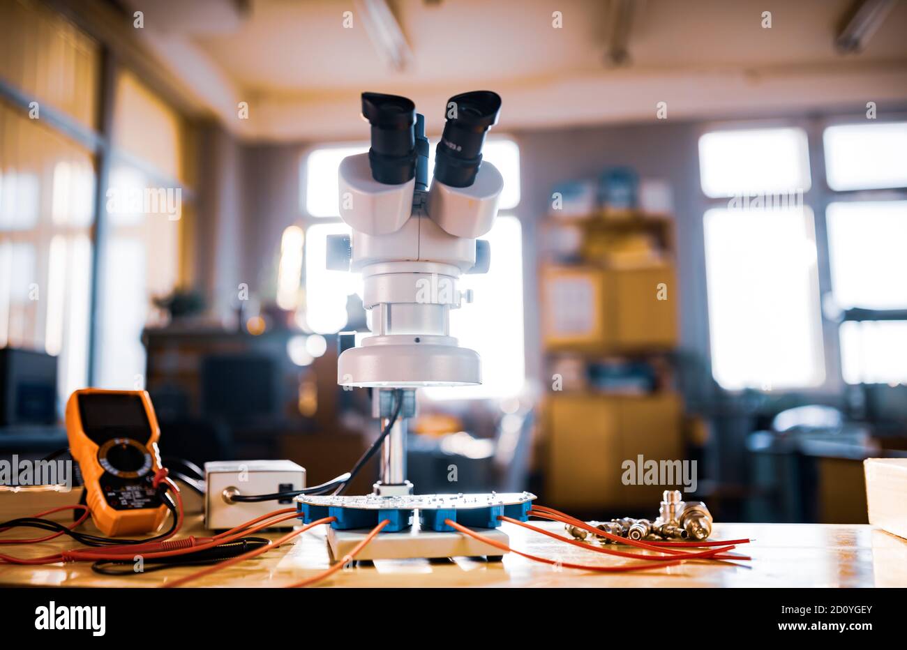 Large modern electron microscope. Microwave coaxial connector and ...
