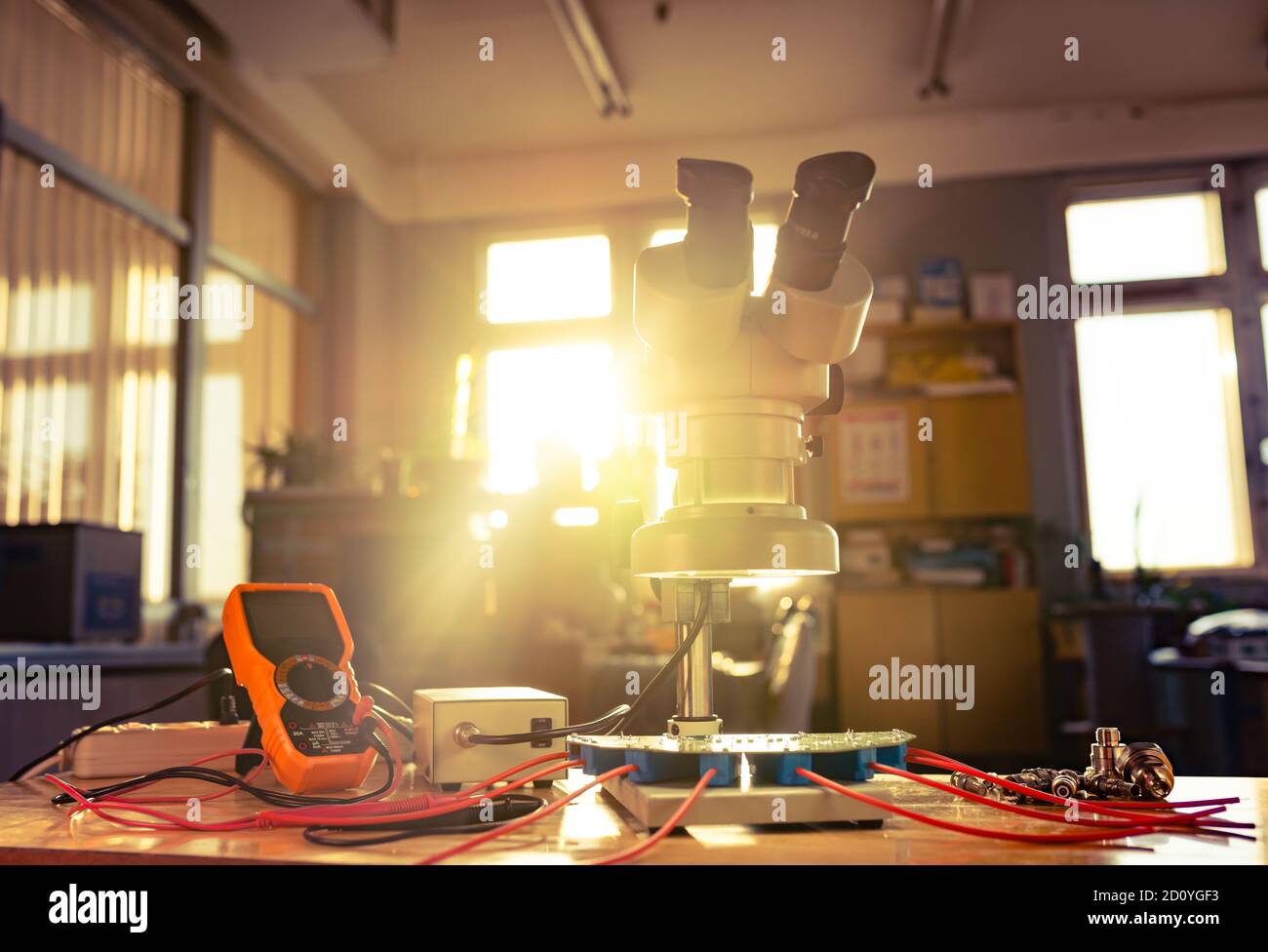 Large modern electron microscope. Microwave coaxial connector and ...
