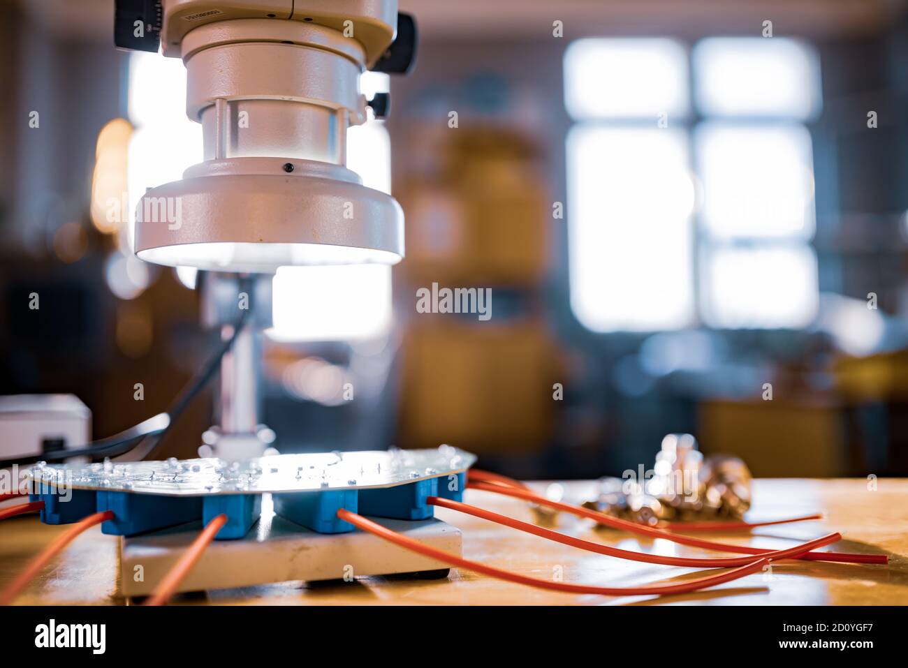 Large modern electron microscope. Microwave coaxial connector and ...