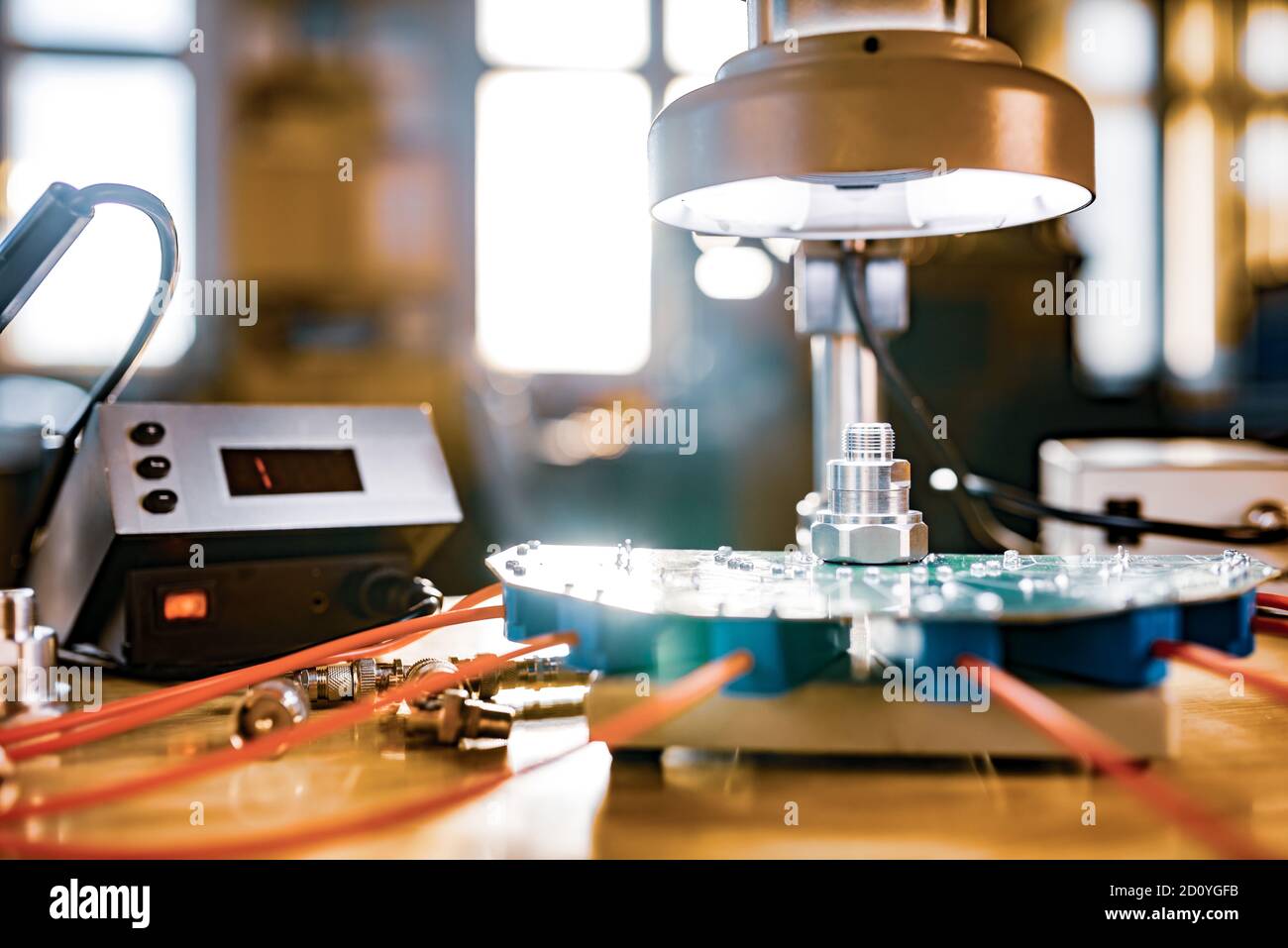 Large modern electron microscope. Microwave coaxial connector and ...