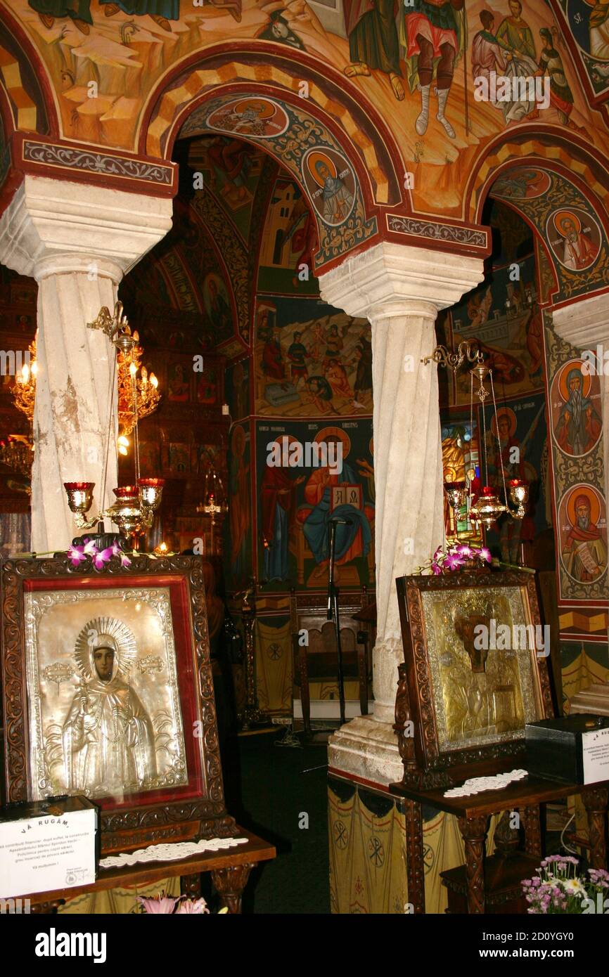 Bucharest, Romania.Interior of the 18th century Christian Orthodox Saint Spyridon church Stock ...