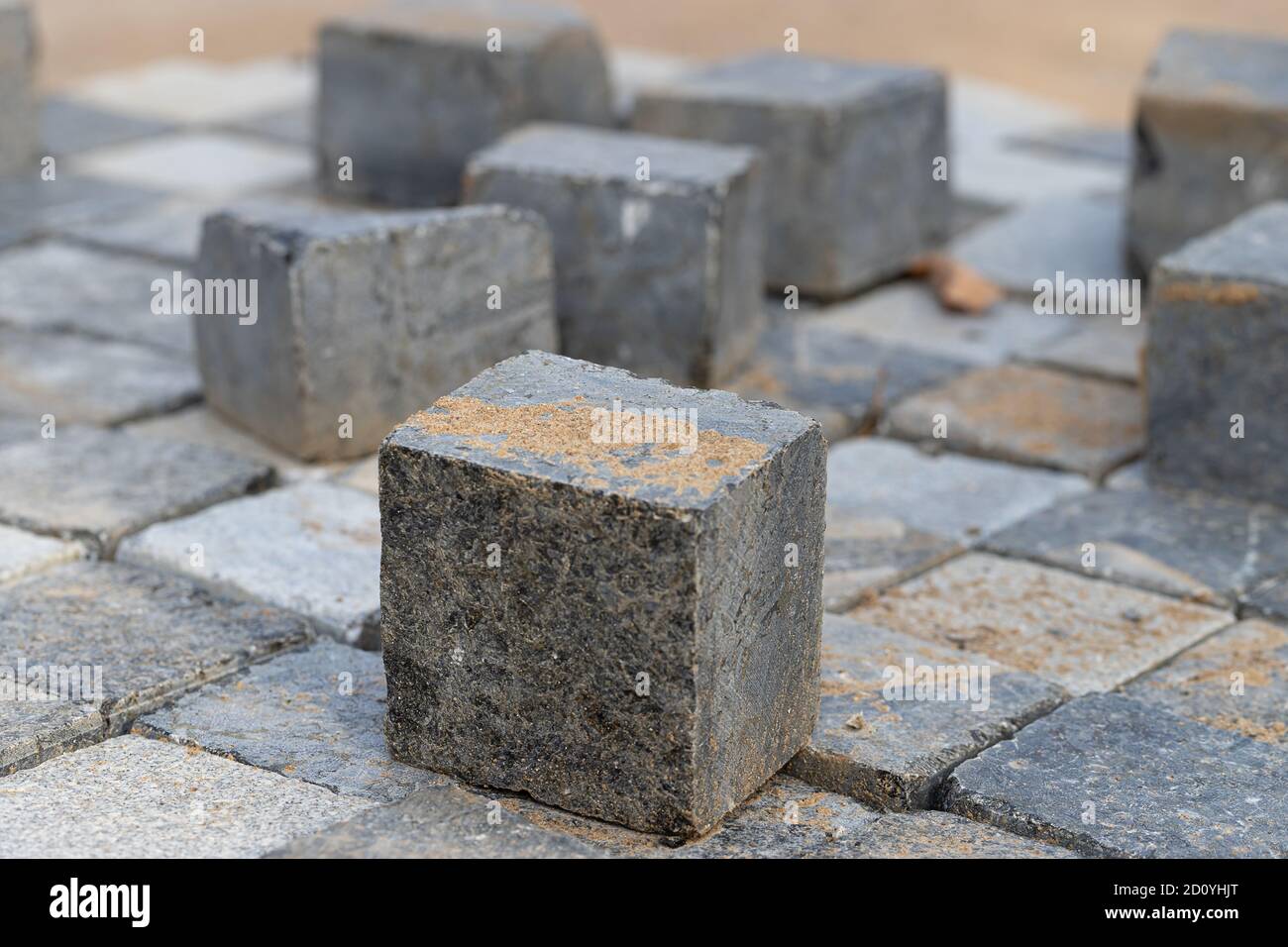 Background of gray building stone blocks. Many building blocks on a ...