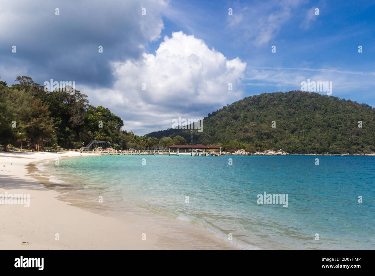 tropical landscape with blue sea and the island is covered by jungle ...