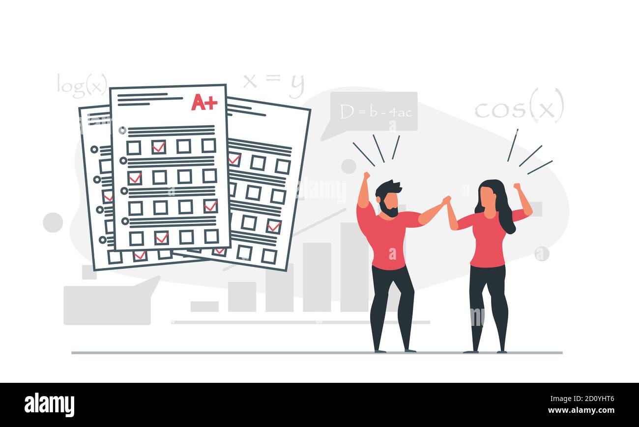 Passing exam with excellent marks for man and woman. Students study and ...