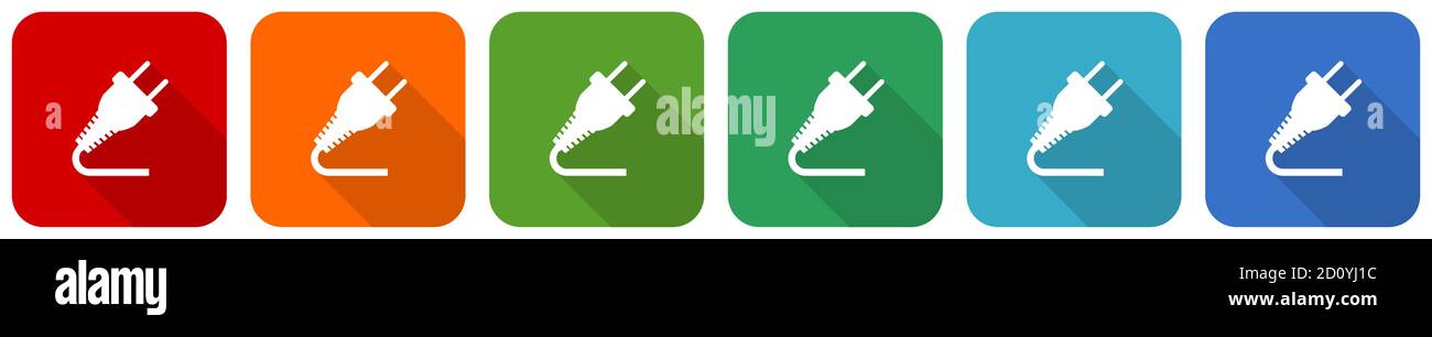 Plug icon set, flat design vector illustration in 6 colors options for ...