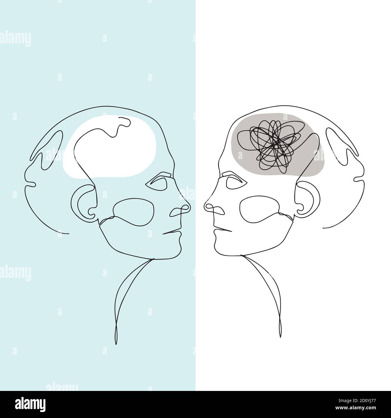 Line Drawing of Two Human Heads With Confused Thoughts In One Brain And ...
