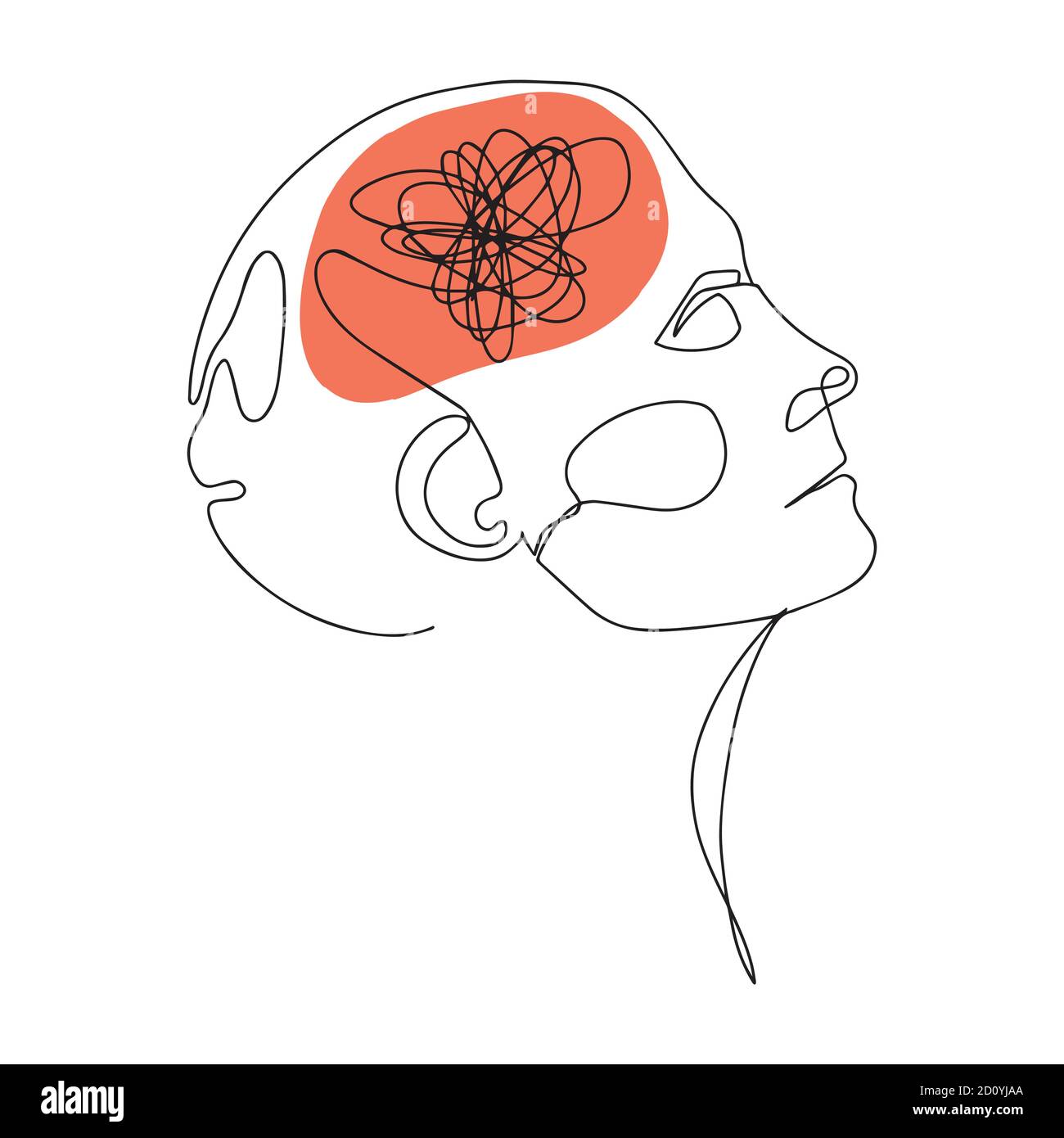 Line Drawing of Human Head With Confused Thoughts In His Brain. Vector ...