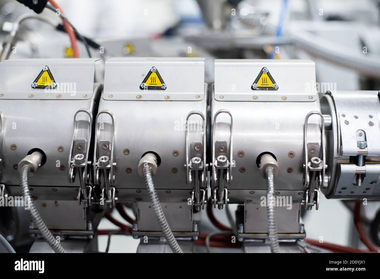 Extruder machine for extrusion of plastic material, close-up view Stock ...