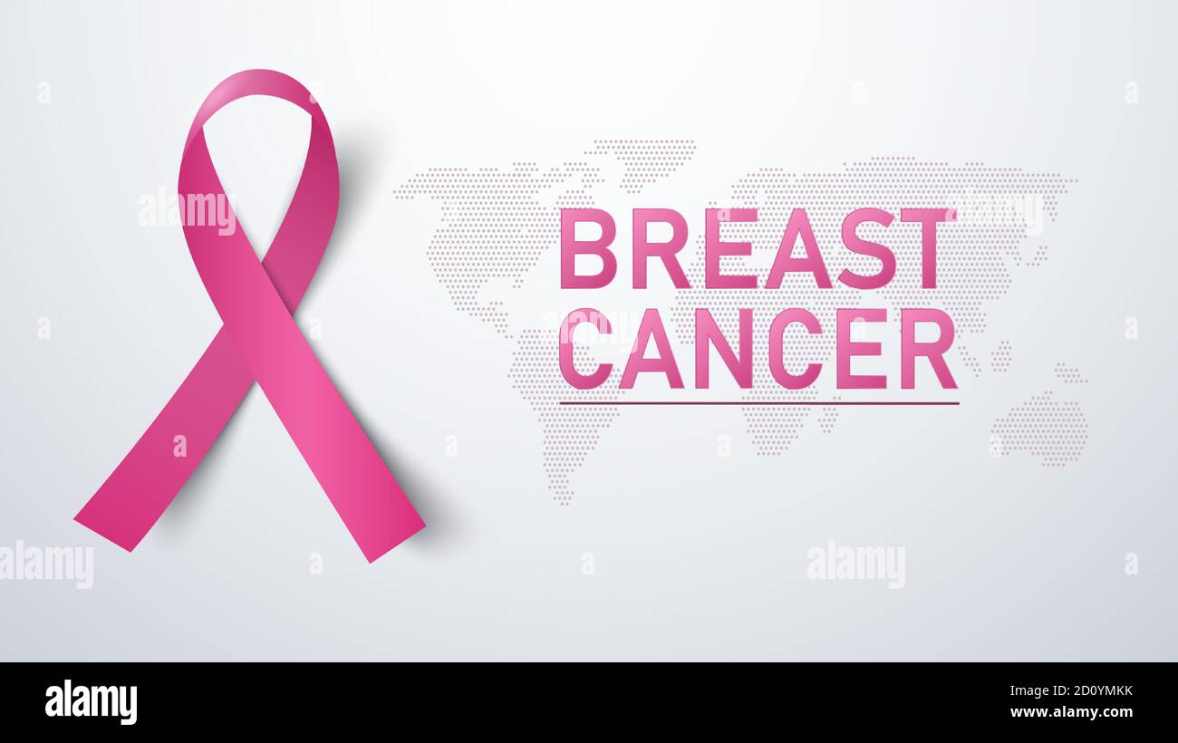 Realistic pink ribbon with shadow isolated on white. Breast cancer ...