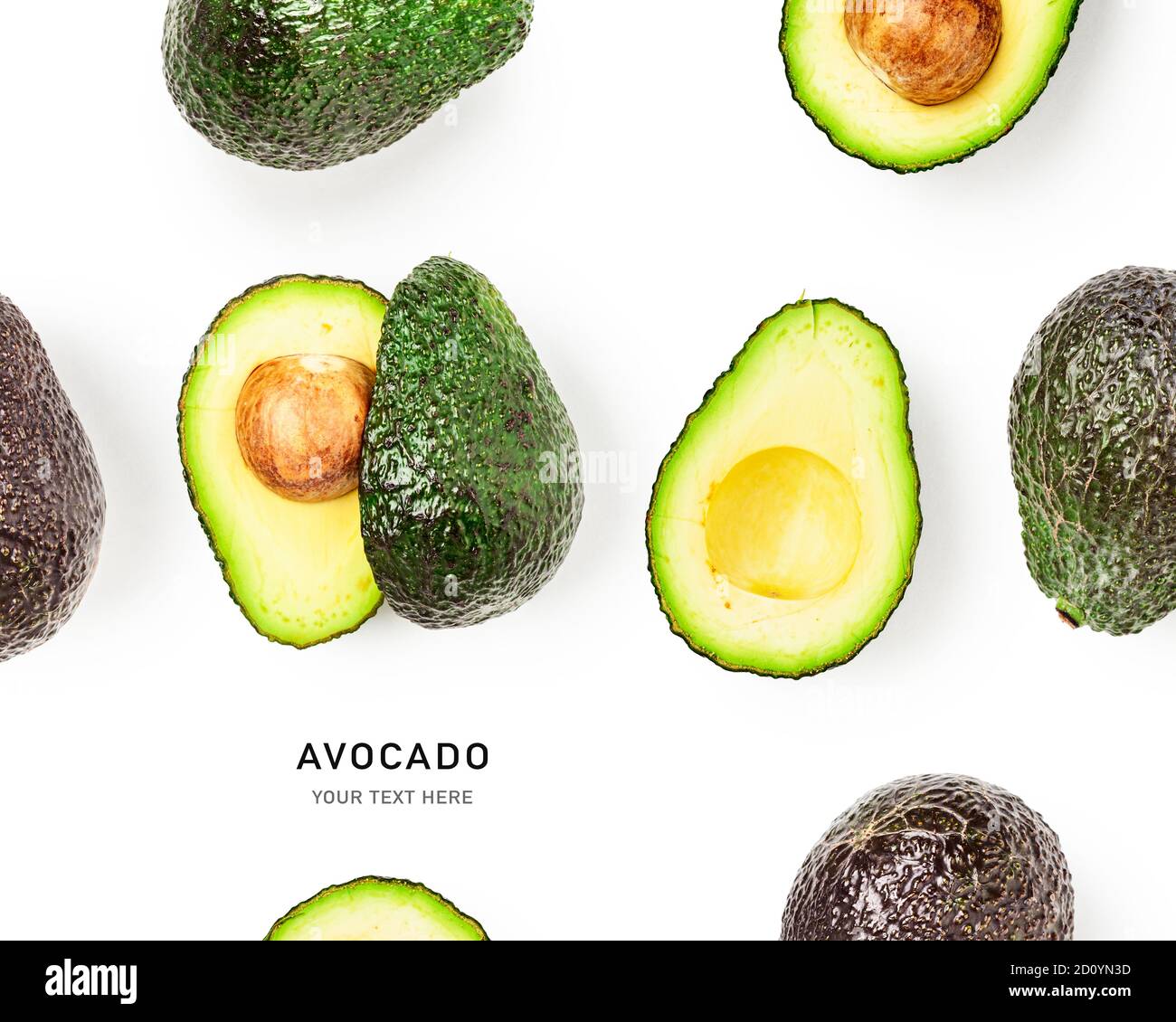 Avocado creative layout and composition isolated on white background ...