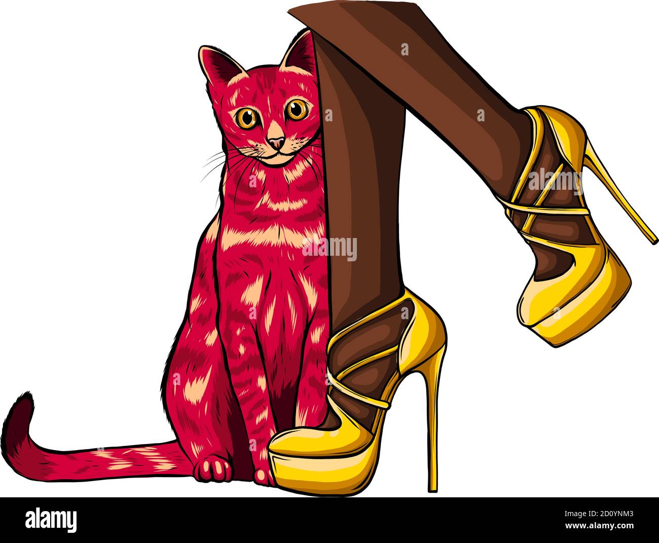 Beautiful fashion model woman with a cat vector Stock Vector Image ...