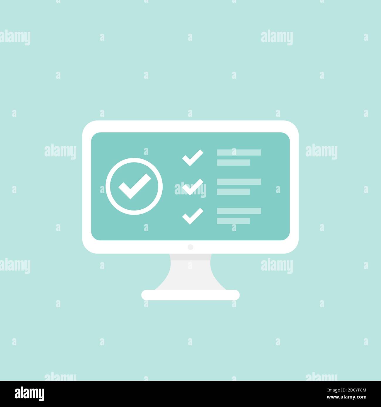 withe computer with check list and ok tick on it. Flat vector simple ...