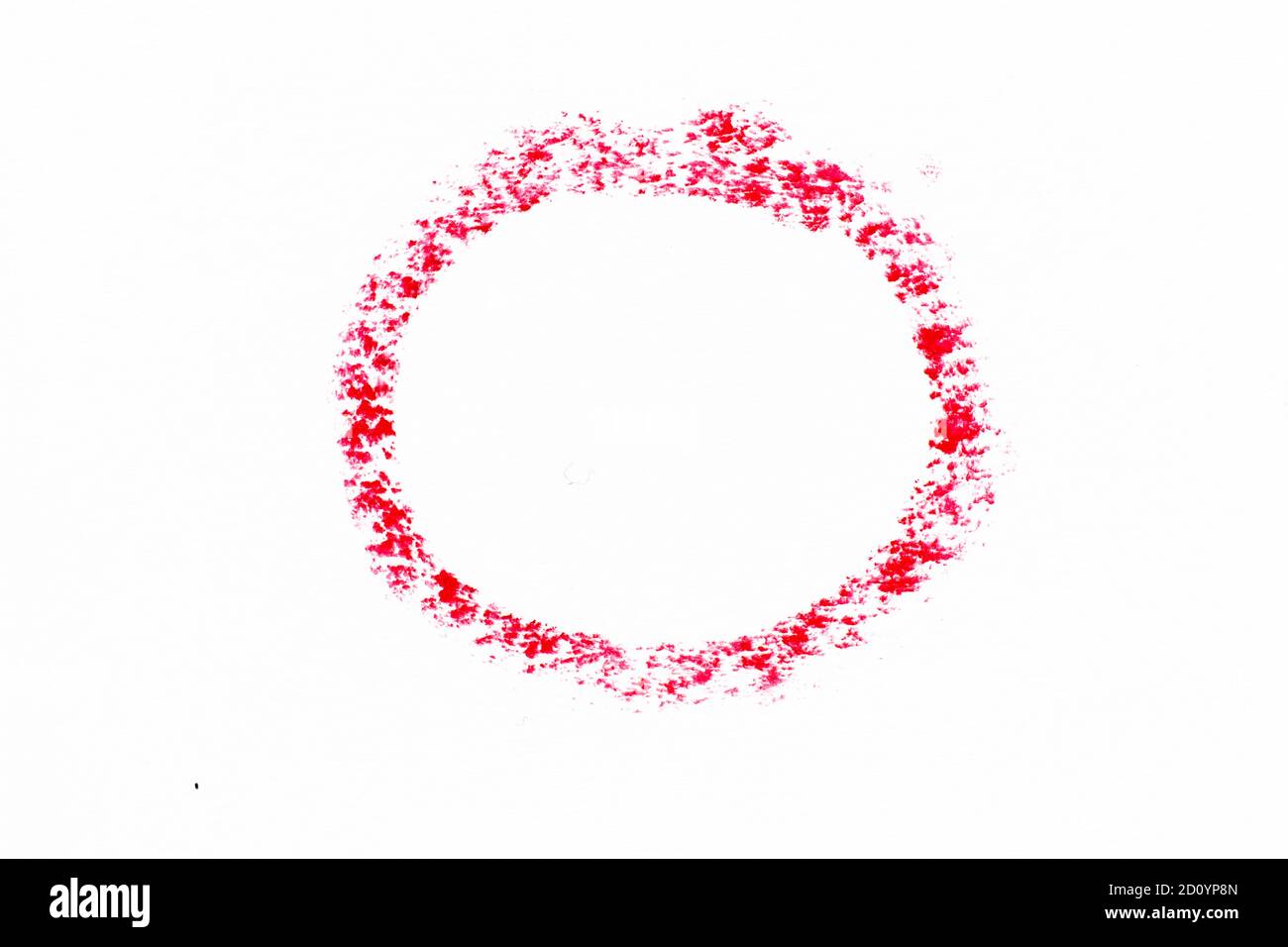Red color oil pastel drawing in circle or round shape on white paper ...