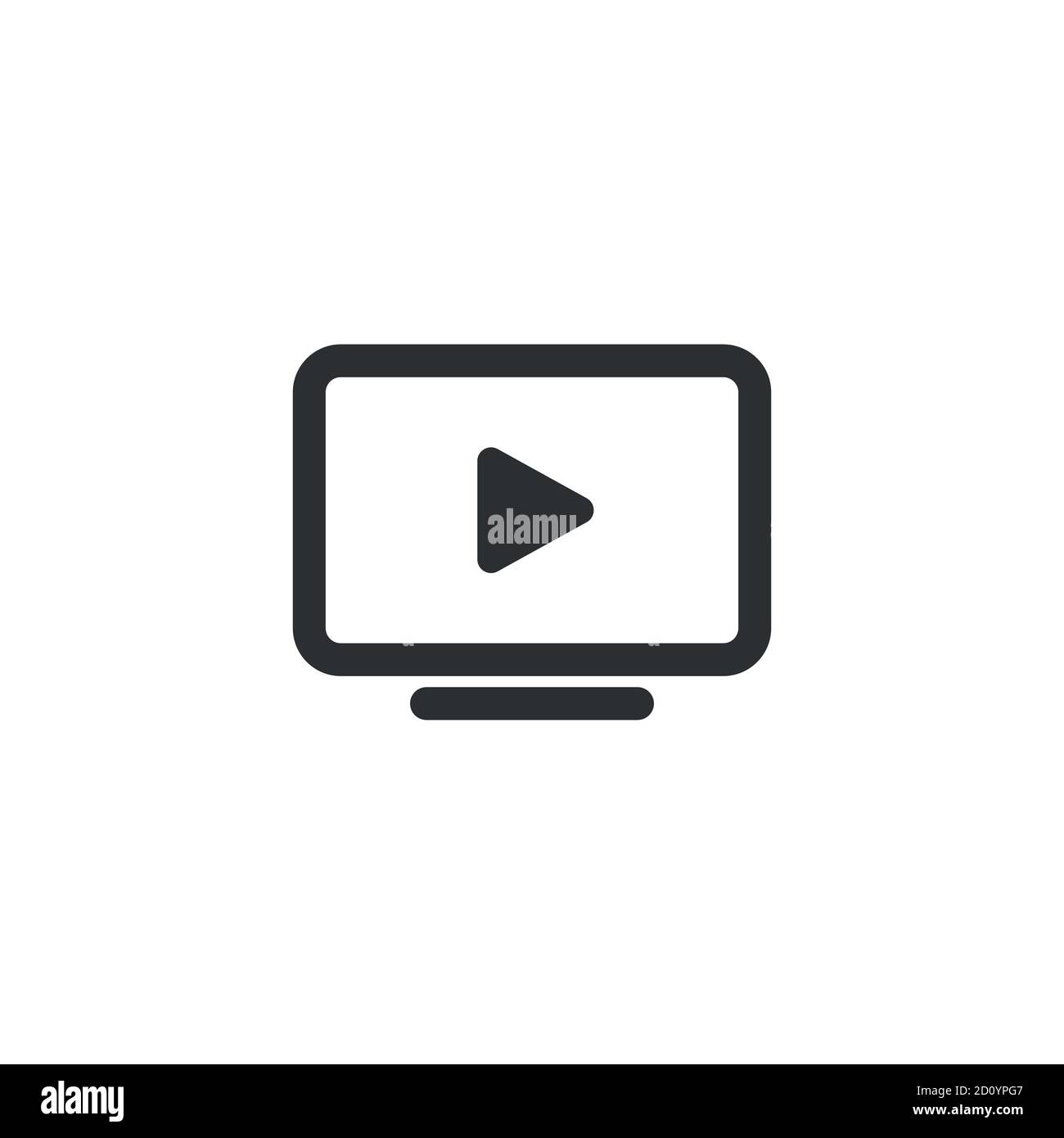 black computer monitor with play sign isolated on white. Flat vector ...