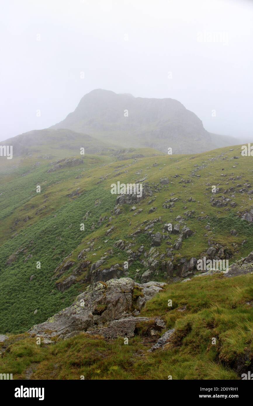 View of Harrison Stickle in rain from path up Stickle Ghyll, Langdale ...