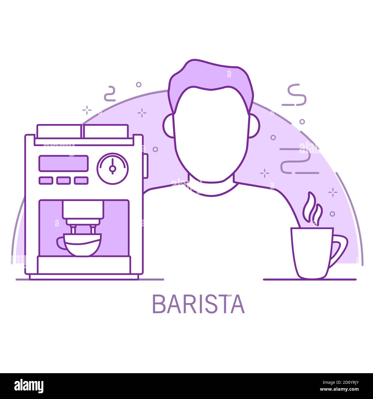 Barista outline cartoon character with a coffee maker and a cup Stock ...