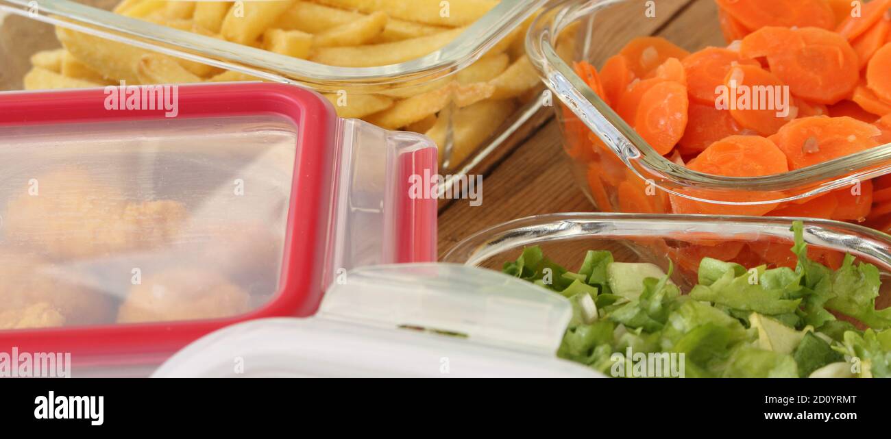 Glass bowls with various foods Stock Photo - Alamy