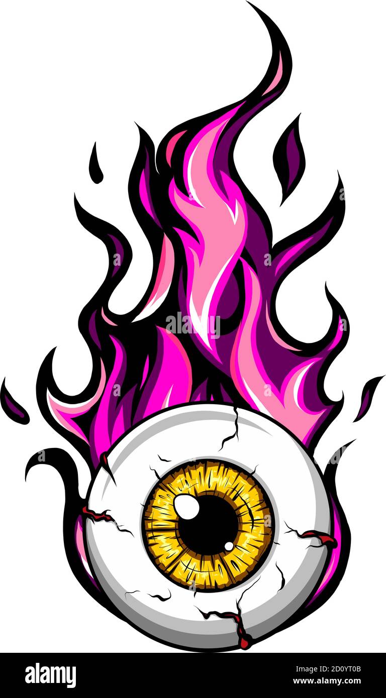 Single eyeball on fire in flames vector illustration Stock Vector Image ...