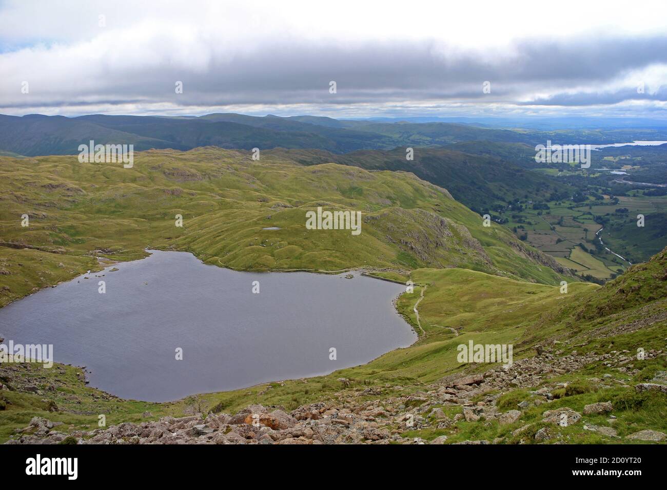 Views from Harrison Stickle slopes of Stickle Tarn Lake District Stock ...