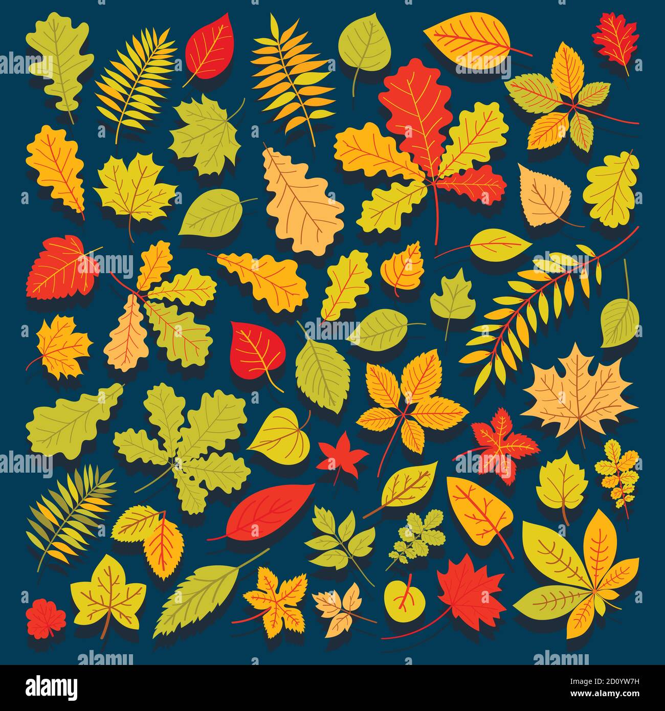 autumn leaves set, isolated on white background. simple cartoon flat ...