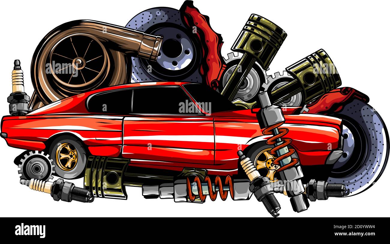 Vintage car parts shop Stock Vector Images - Alamy