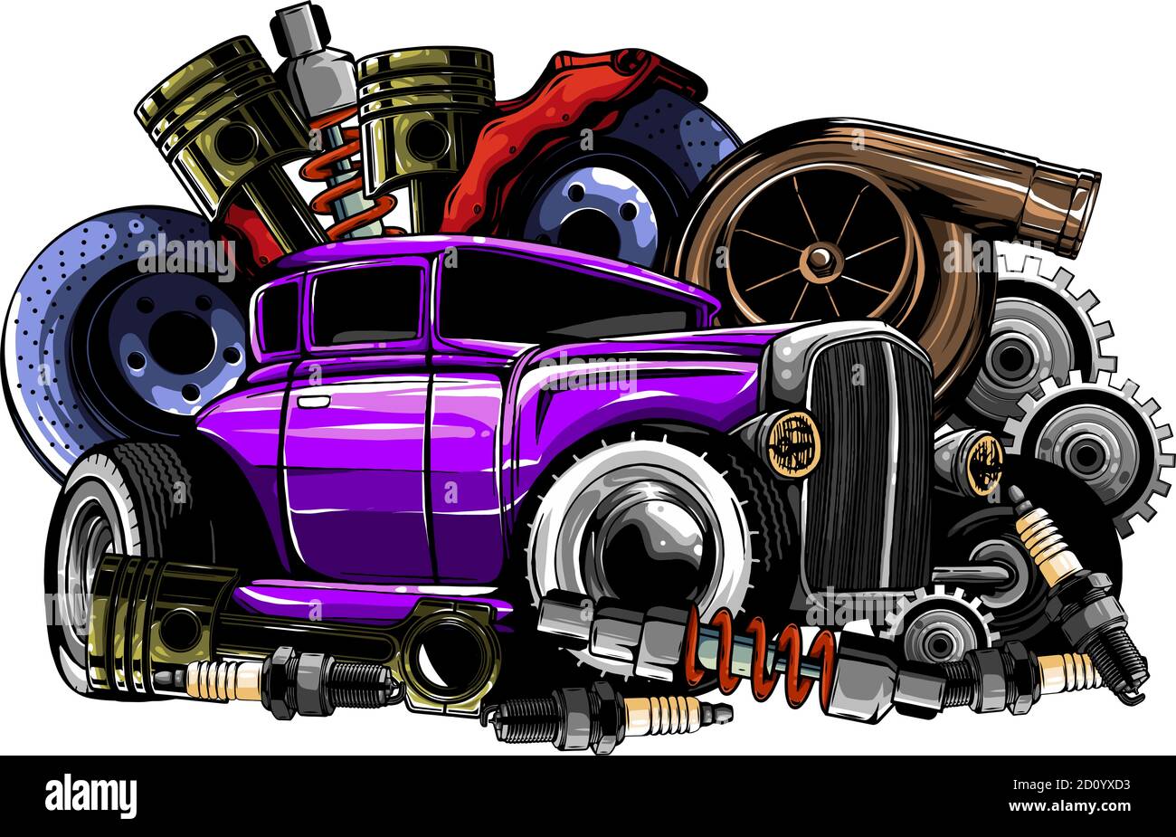 Vintage car parts shop Stock Vector Images - Alamy