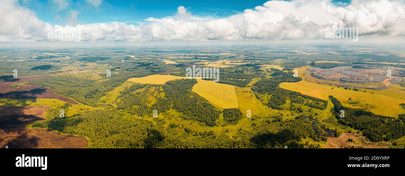 Aerial view of forests, fields and meadows. Nice view from above ...