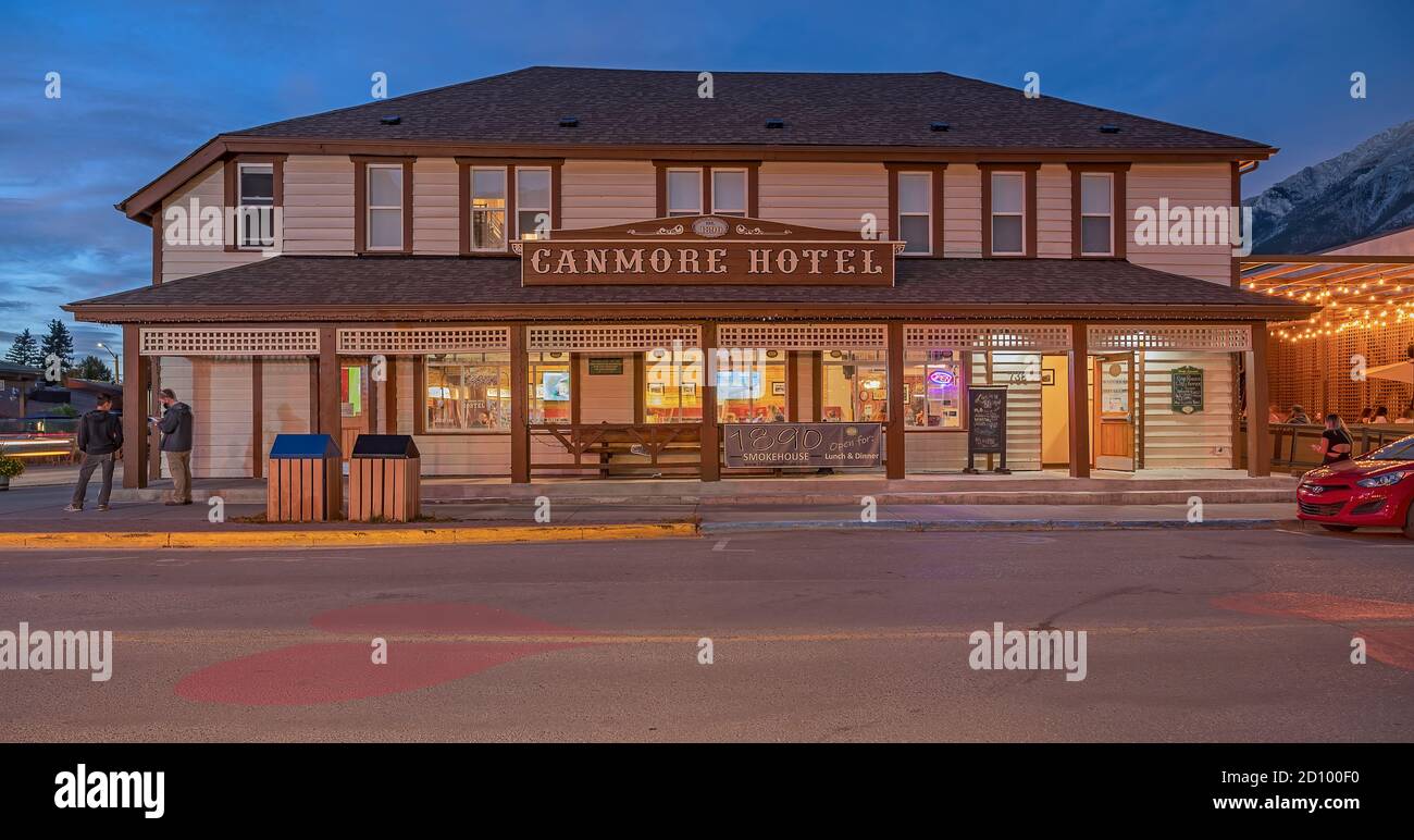 Canmore, Alberta, Canada – October 03, 2020: Evening exterior view of ...