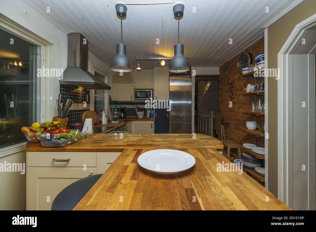 Close up interior view of room and kitchen of a private house Stock ...