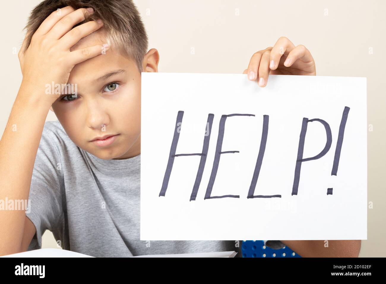 Learning difficulties, school, quarantine education concept. Boy ...