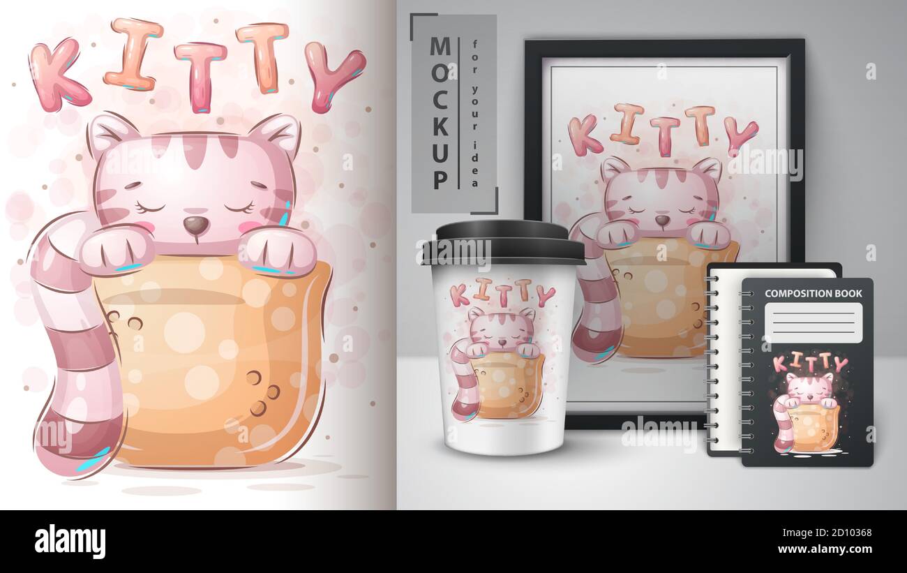 Cute cat book cup Stock Vector Images - Alamy